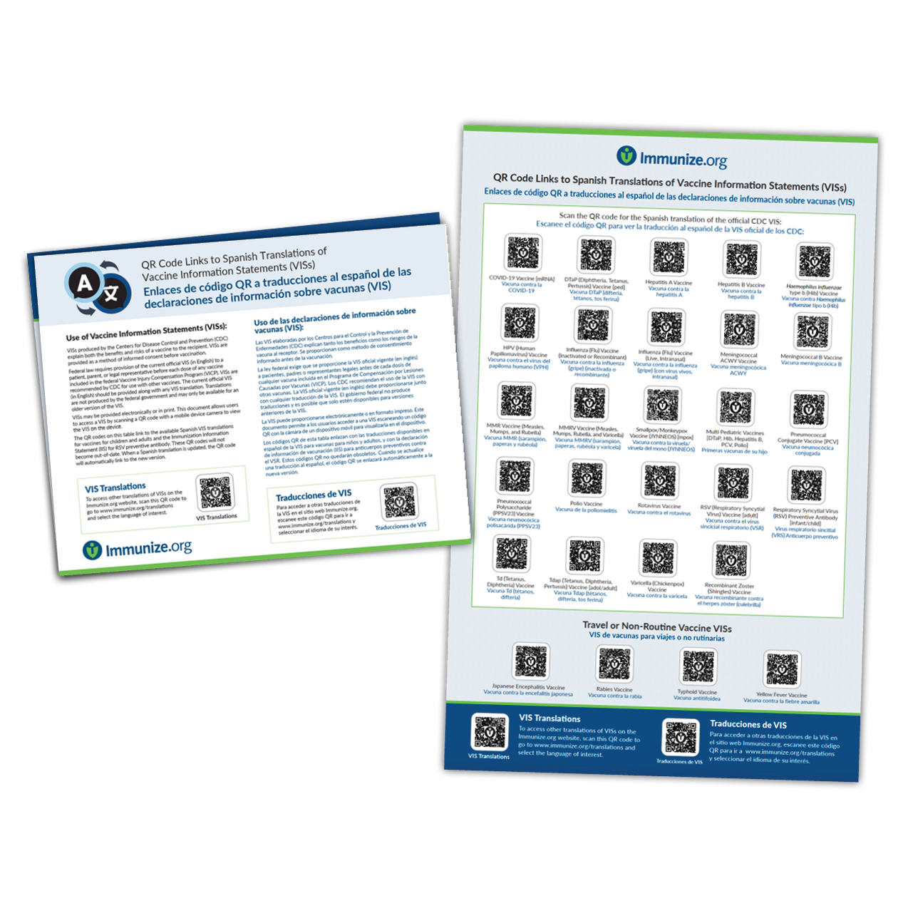 Bundle: Laminated CDC (English) + Spanish Translation VIS QR Code Tabl ...