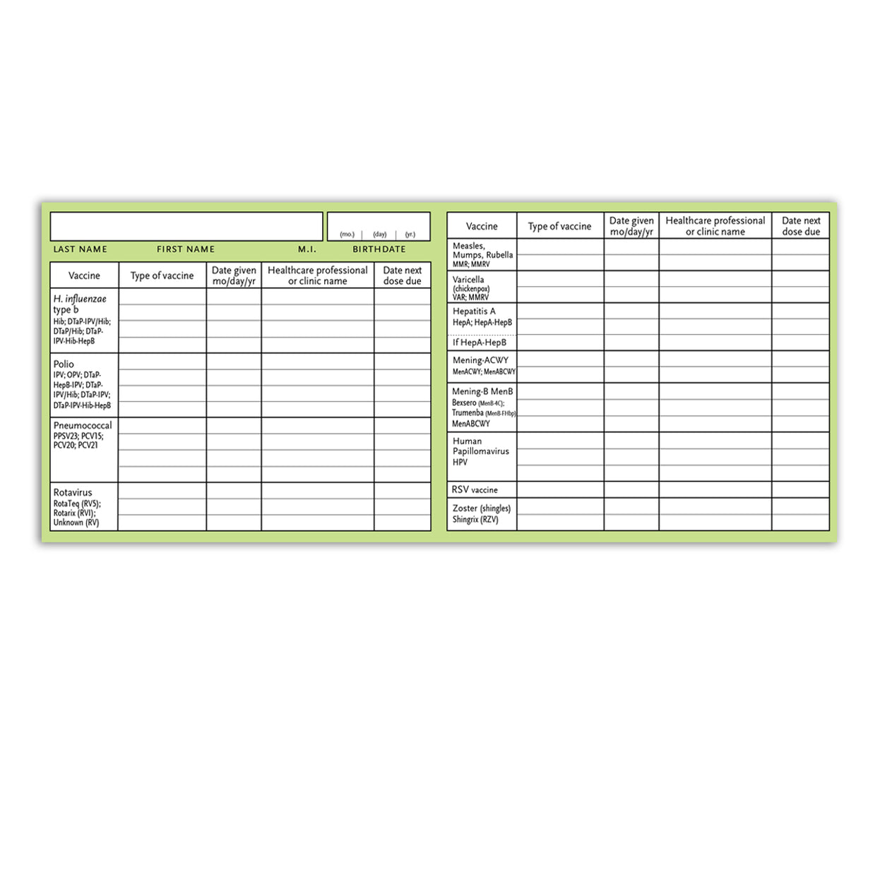 Wallet-Sized Lifetime Immunization Record Cards (Box of 250)– Immunize.org
